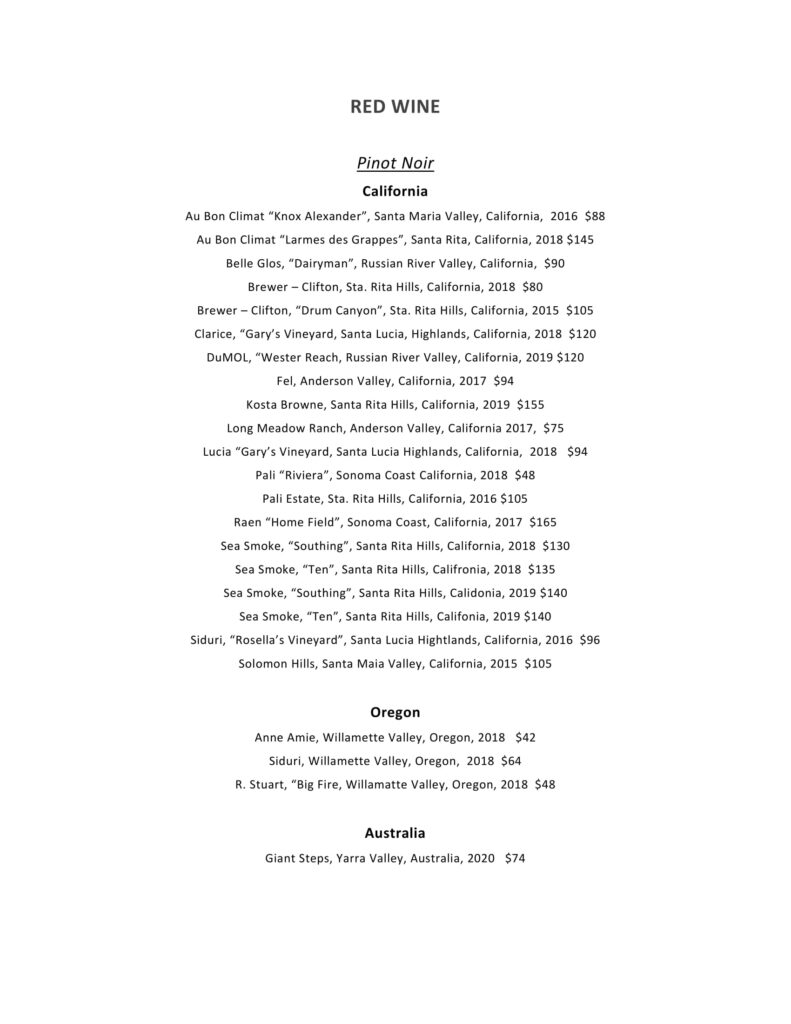 Wine List - Herbies